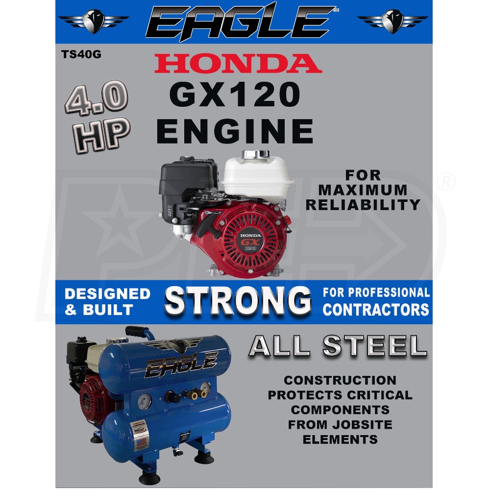 Eagle TS40G 4-HP 4-Gallon Gas Twin Stack Air Compressor w/ Honda GX120 ...