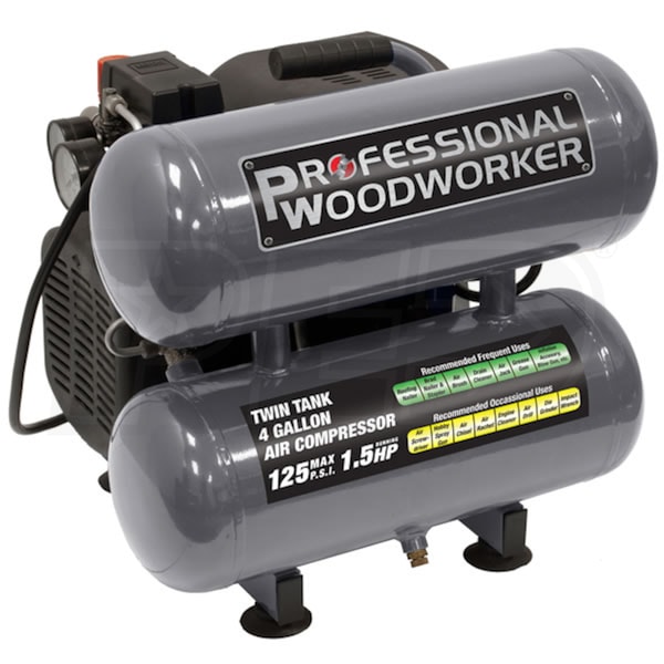 Professional Woodworker 9526 1.5-HP 4-Gallon Twin Stack Air Compressor